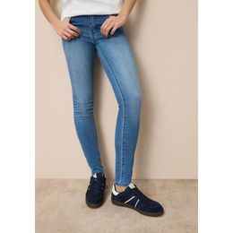 Tamaris Damen Skinny-fit-Jeans &raquo;aus bequemen Stretch-Denim&laquo; schmale Beinweite, mit G&uuml;rtelschlaufenbund, mit Metallrei&szlig;verschluss blau 34, N-Gr
