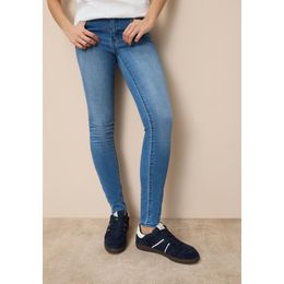 Tamaris Damen Skinny-fit-Jeans &raquo;aus bequemen Stretch-Denim&laquo; schmale Beinweite, mit G&uuml;rtelschlaufenbund, mit Metallrei&szlig;verschluss blau 44, N-Gr