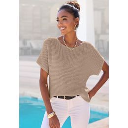 Lascana Kurzarmpullover in luftigem Ajourstrick, leichter Sommerpullover, Metallic-Effekt gelb 40/42 Kurzarmpullover