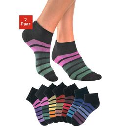 H.I.S. H.I.S Damen Sneakersocken &raquo;Damen kurze Sneaker Socken, S&ouml;ckchen&laquo; Packung, 7 Stk. tlg. mit bunten Ringeln schwarz 35-38