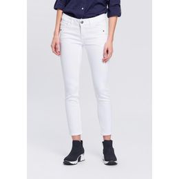 Arizona Damen 7/8-Jeans &raquo;mit Keileins&auml;tzen&laquo; extra-enger Schnitt, Used-Look-Waschung, niedrige Leibh&ouml;he wei&szlig; 52, N-Gr