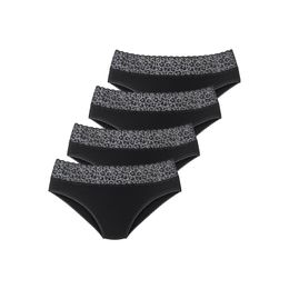 Lascana Damen Lascana Jazz-Pants Slips 4er Pack, aus elastischer Baumwolle mit Leo-Spitze am Bund blau 48/50