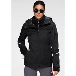 Polarino Damen Regenjacke mit Kapuze f&uuml;r &Uuml;bergang und Regenwetter, mit regulierbarem Elastikband schwarz 50