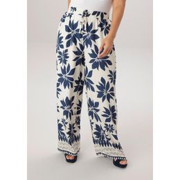 Aniston Plus Damen Aniston PLUS Schlupfhose mit gro&szlig;fl&auml;chigen Bl&auml;ttern bedruckt blau 44, N-Gr
