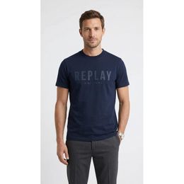 Replay Herren T-Shirt Baumwoll-Qualit&auml;t, Logoschriftzug blau L