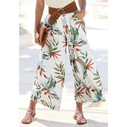 Lascana Damen Lascana Culotte &raquo;mit Leinen-Anteil und weitem Bein&laquo; Leinenhose, leichte Sommerhose in 7/8-L&auml;nge, Culotte, Alloverprint 40, N-Gr