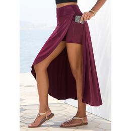 Lascana Damen Lascana Maxirock &raquo;mit integrierter Shorts und kleiner Tasche&laquo; langer Strandrock, luftiger Sommerrock mit Shorts, Jerseyrock rot 42