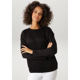 Aniston Casual Damen Aniston CASUAL Sweatshirt, allover mit kleinen Glitzersteinchen Verziert schwarz 36