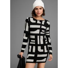 Boysen's Boysen's Damen Strickkleid aus modischem Jacquardstrick mit Rundhalsausschnitt schwarz-wei&szlig; 46, N-Gr