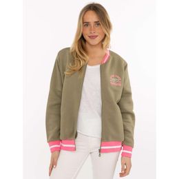 Zwillingsherz Damen Sweatjacke &raquo;"College"&laquo; Rei&szlig;verschluss, gestreiften Rippb&uuml;ndchen, Eingriffstaschen, Stickerei S/M