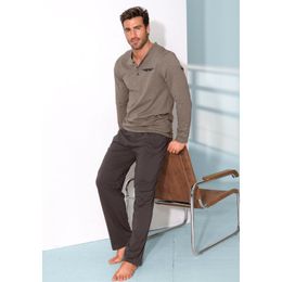 AUTHENTIC LE JOGGER Herren AUTHENTIC LE JOGGER Pyjama &raquo;Schlafanzug f&uuml;r Herren&laquo; 1 St&uuml;ck, 2 tlg. mit Knopfleiste, meliertes Oberteil braun 44/46