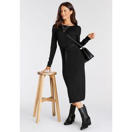 Laura Scott Damen Strickkleid feminin geschnitten, mit Bindeg&uuml;rtel schwarz 44, N-Gr