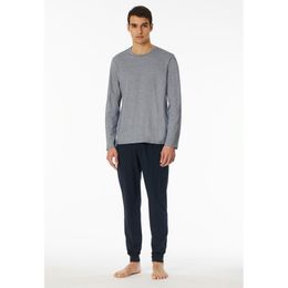 Schiesser Herren Schlafanzug &raquo;Casual Essentials&laquo; 2 tlg. mit feinen, gestrickten Ringeln blau 58