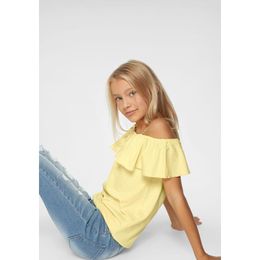 Kidsworld M&auml;dchen Kidsworld T-Shirt &raquo;Volant-Shirt&laquo; Kurzarm, weite Passform, Carmenausschnitt, aus Jerseystoff gelb 164/170