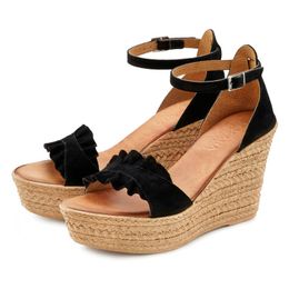Lascana Damen Lascana Sandalette &raquo;Sommerschuh, offener Schuh, Sandale, Keilsandalette,&laquo; aus Leder mit Keilabsatz schwarz 41