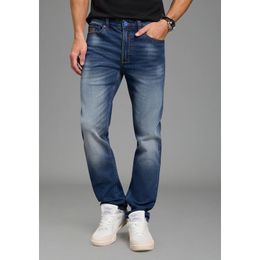 Kangaroos Herren Kangaroos Jogg Pants Straight-Fit, normale Leibh&ouml;he, mit Knopf-Applikation blau 36, L&auml;nge 32