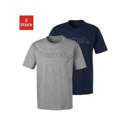 Bench. Loungewear Herren T-Shirt 2 Stk. Shirt mit Logoprint, Basicshirt mit Rundhals aus reiner Baumwolle blau XXL