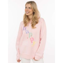 Zwillingsherz Damen Hoodie &raquo;"happy"&laquo;, gro&szlig;er &bdquo;Happy&ldquo; Print, Kapuze mit Kordel, elastische B&uuml;ndchen rosa S/M