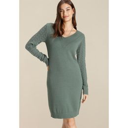 Tamaris Damen Strickkleid &raquo;mit figurumspielendem Schnitt&laquo; mit V-Ausschnitt und Ajourmuster aus Viskosemischung gr&uuml;n 38, N-Gr