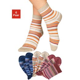 H.I.S. H.I.S Damen Socken &raquo;Damensockensocken kurze Schafth&ouml;he, Mini Crew Socken, Baumwolle&laquo; Packung, 6 Stk. tlg. mit farbigem Ringelmuster bunt 39-42