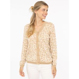 Zwillingsherz Damen Strickjacke &raquo;"Gestrickter-Leo"&laquo; mit Kn&ouml;pfen, mit Leomuster aus reiner Baumwolle beige L/XL