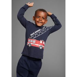 Kidsworld Jungen Kidsworld Langarmshirt &raquo;HIER KOMMT RETTUNG&laquo; Langarm, Basic-Passform, peppiger Druck blau 128/134