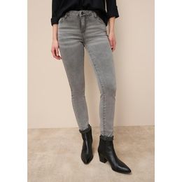 Tamaris Damen Skinny-fit-Jeans &raquo;aus bequemen Stretch-Denim&laquo; schmale Beinweite, mit G&uuml;rtelschlaufenbund, mit Metallrei&szlig;verschluss grau 34, N-Gr