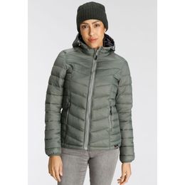 Polarino Damen Steppjacke mit Kapuze &Uuml;bergangsjacke f&uuml;r k&uuml;hle Tage, aus leichtem Webmaterial gr&uuml;n 44