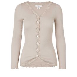 rosemunde Damen rosemunde Strickjacke &raquo;Babette Silk Cardigan mit Seide&laquo; Vintage-Spitzenbesatz, Perlmuttknopfleiste, Langarm, Seidenmix beige S