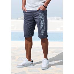 John Devin Herren Bermudas &raquo;- bedruckte Sommer Shorts aus elastischer Baumwollmischung&laquo; mit gro&szlig;em Druck auf dem Bein, 3/4 Shorts grau 34, N-Gr