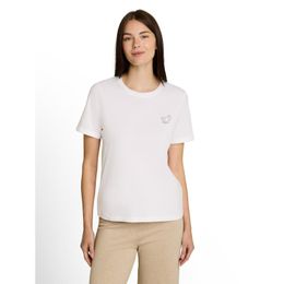 Tom Tailor Damen Tom Tailor Kurzarmshirt Sommershirt mit kleinem Statement-Print wei&szlig; M