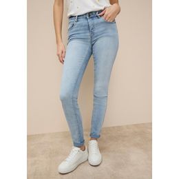 Tamaris Damen Skinny-fit-Jeans &raquo;aus bequemen Stretch-Denim&laquo; schmale Beinweite, mit G&uuml;rtelschlaufenbund, mit Metallrei&szlig;verschluss blau 36, N-Gr
