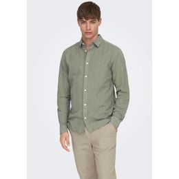 Only & Sons Only & Sons Herren ONLY & SONS Langarmhemd &raquo;ONSCAIDEN LS SOLID LINEN SHIRT NOOS&laquo; Baumwollmischung mit Leinen, slim fit gr&uuml;n S, N-Gr