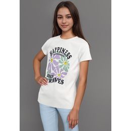Kangaroos M&auml;dchen Kangaroos T-Shirt &raquo;HAPPINESS COMES&laquo; gro&szlig;er Frontprint wei&szlig; 164/170