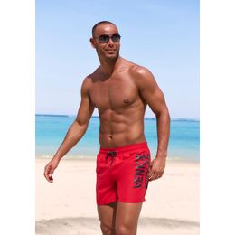 Venice Beach Herren Badeshorts mit Innenslip, mit Innentasche, mit Au&szlig;enkordel rot M (50), N-Gr