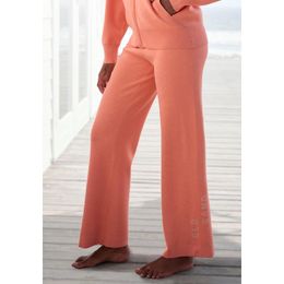 ELBSAND Damen Strickhose mit weitem Bein und eingestricktem Logo, Loungewear orange 40/42, N-Gr
