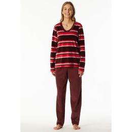 Schiesser Damen Schlafanzug &raquo;Comfort Nightwear&laquo; 2 tlg. Baumwollmischung, V-Ausschnitt, lang&auml;rmelig, Velour-Qualit&auml;t braun 52