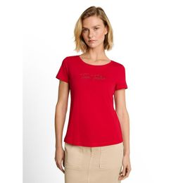 Tom Tailor Damen Tom Tailor Kurzarmshirt Sommershirt mit Glitzer-Wording rot S
