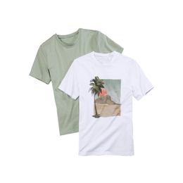 Beach Time Beachtime Herren T-Shirt &raquo;, sommerliche T-Shirts, wei&szlig; mit frischem Palmen Druck&laquo; Packung, 2 Stk. Freizeitshirt mit Rundhals und Frontprint aus reiner