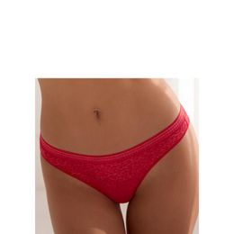 Lascana Damen Lascana String &raquo;Freya&laquo; aus Spitze in Leo-Optik mit modischem Bund, sexy Dessous rot 40/42