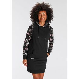 Kangaroos Damen Kangaroos Sweatkleid K&auml;ngurutasche knielang, figurumspielend, aus angerauter Sweatware, mit Kapuze schwarz 38, N-Gr