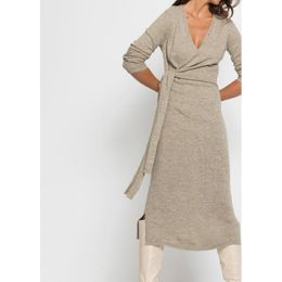 bonprix Damen bonprix Strickkleid &raquo;Midi-Strickkleid&laquo; mit modernem Wickel-Design, aus Polyacryl und Polyester beige 48/50 (XL), N-Gr