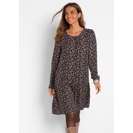 bonprix Damen bonprix Minikleid mit floralem All-Over Print, aus Viskose, Regular Fit, ohne Kragen schwarz 38, N-Gr