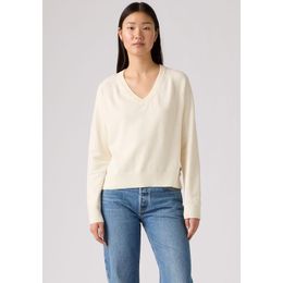 Levi's Levi's Damen V-Ausschnitt-Pullover &raquo;SUPER SOFT VNECK PULLOVER&laquo; im Bund beidseitig mit kurzem Schlitz wei&szlig; M (38)