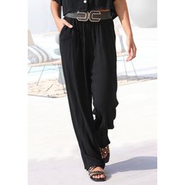Buffalo Damen Palazzohose &raquo;in lockerer Passform mit weitem Bein&laquo; bequemer Viskose-Crepe, Sommerhose, Strandhose 46, N-Gr