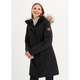 bonprix Damen bonprix Wintermantel mit abnehmbarer Kapuze + Fellimitat, mit Innentasche und Kabelf&uuml;hrung schwarz 44