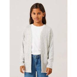 name it M&auml;dchen Strickjacke &raquo;NKFVICTI &ndash; Cardigan ohne Verschluss aus Feinstrick&laquo; unifarben, casual, regular fit, Feinstrick, V-Ausschnitt grau 158/164