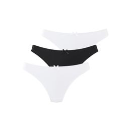 Petite Fleur By Lascana Damen petite fleur by Lascana String Packung, 3 St&uuml;ck, mit blumiger Spitze schwarz-wei&szlig; 44/46