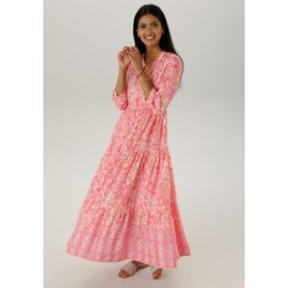 Aniston Selected Damen Aniston SELECTED Maxikleid mit frisch sommerlicher Ethno-Musterung pink 44, N-Gr