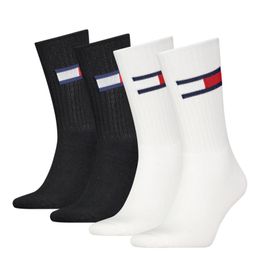 Tommy Hilfiger Herren Socken &raquo;TH UNI TJ SOCK 4P FLAG&laquo; Logo-Flag seitlich, Rippenb&uuml;ndchen schwarz-wei&szlig; 39-42